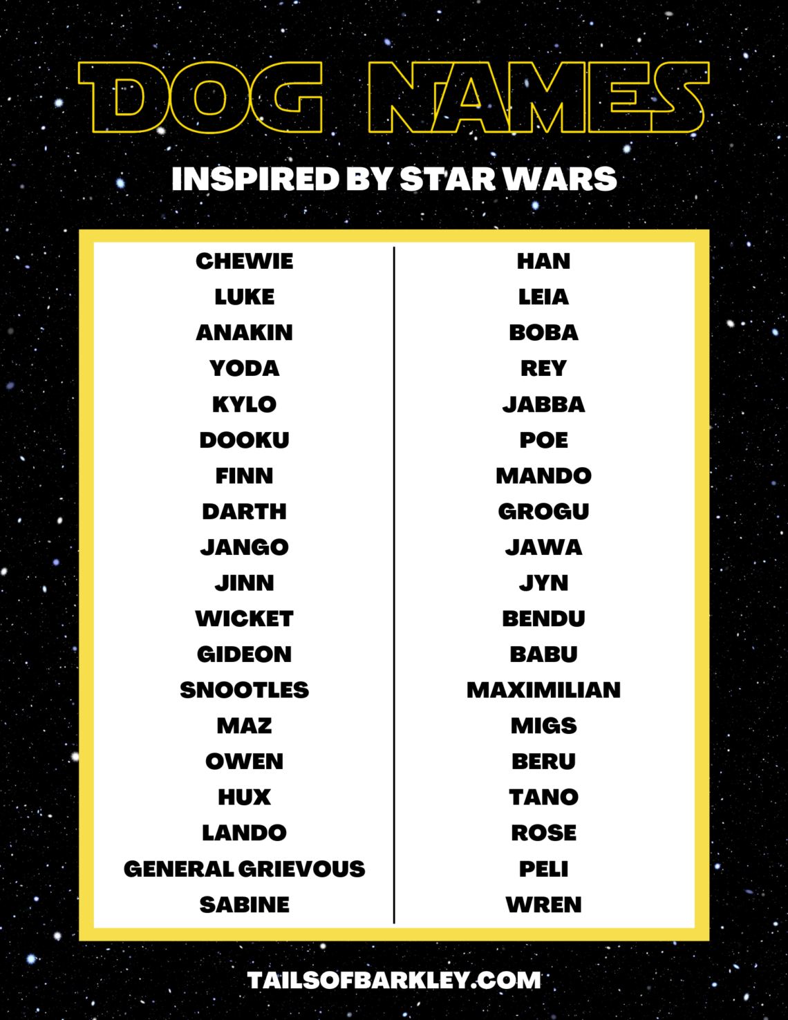 Star Wars Dog Names - Tails of Barkley